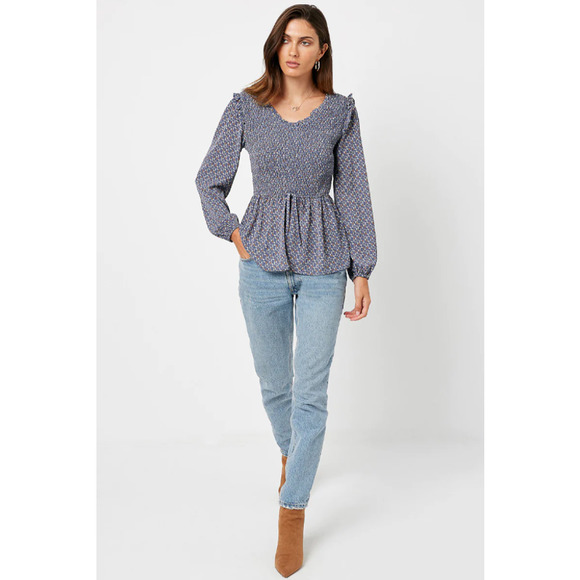 Hayden | Tops | Hayden Laura Blue Floral Smocked Ruffle Blouse Small ...